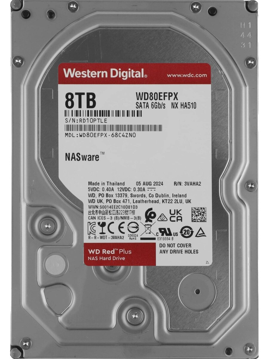 Жесткий диск WD Red Plus WD80EFPX 8TB, SATA III, 3.5"