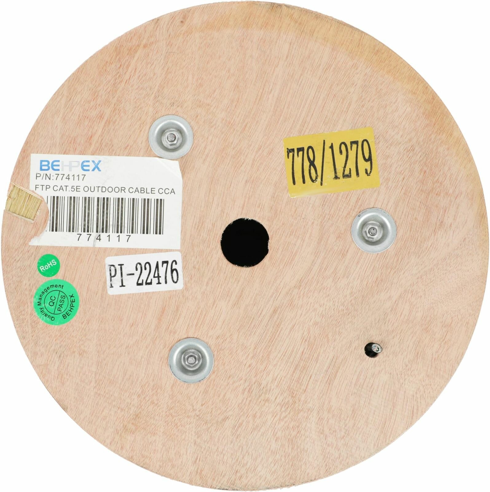 Кабель сетевой КНР Категория 5E, 4 пары, экранированный FTP, сплошной проводник сечение 0.51 мм, материал CCA, длина 305 м, цвет черный, наружное исполнение outdoor