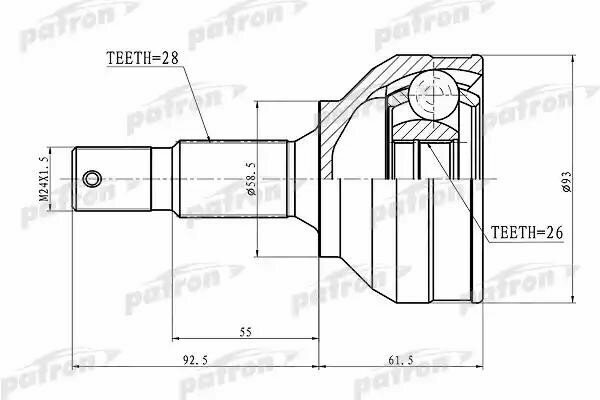 ШРУС наружный PATRON PCV3115 A:28, B:26, D:93 Citroen: C5 08> 2.0 Hdi 100Kw At