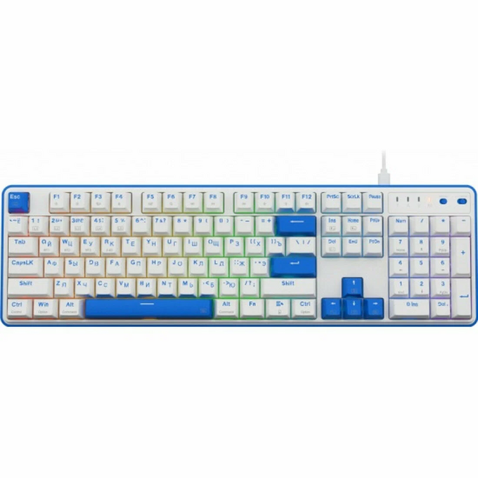 Клавиатура REDRAGON Faye Pro, RGB, бел/син (72257), 44,6 см, 17,3 см, 4,5 см, Белый с синими элементами (бел/син).