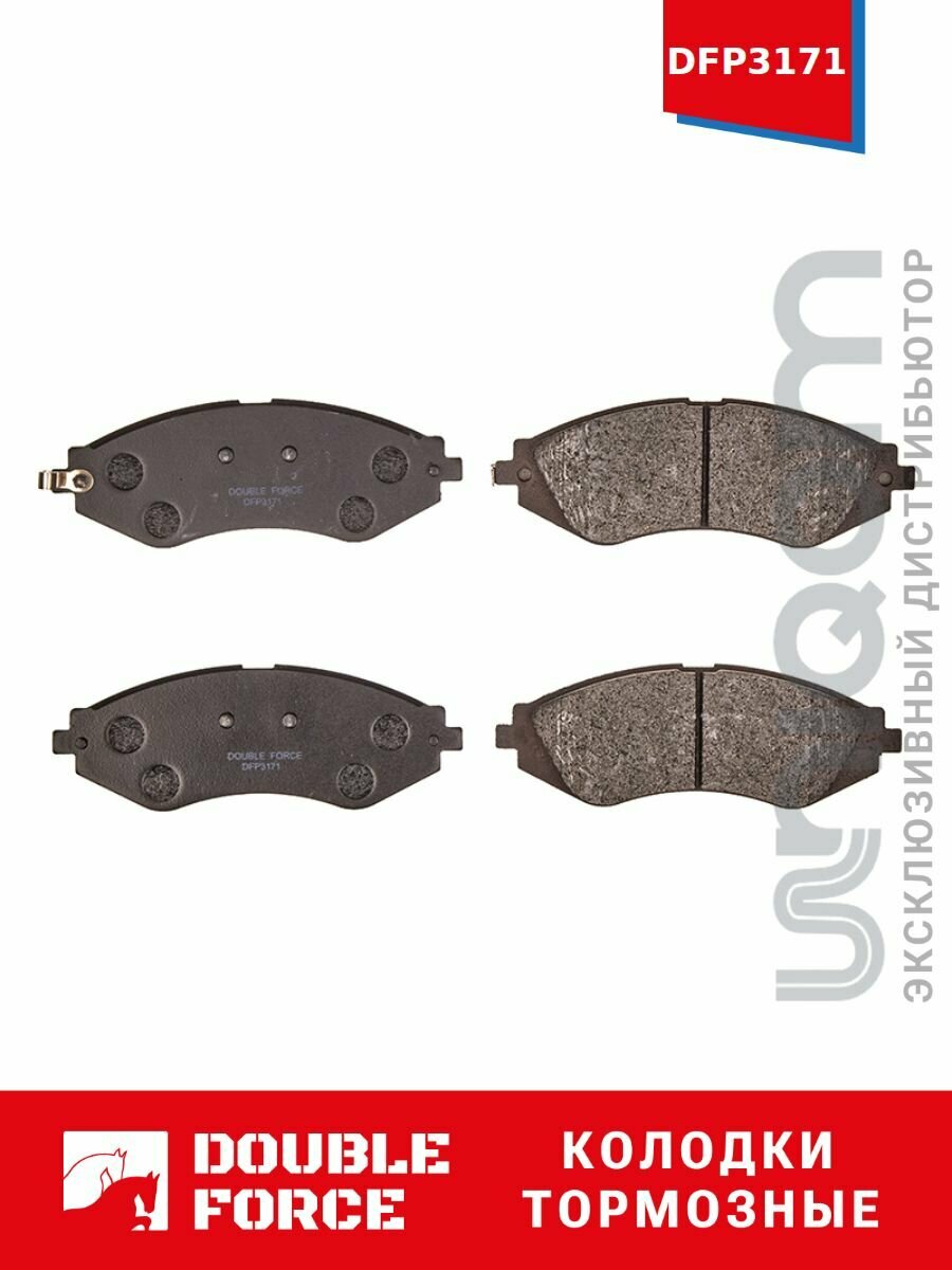 Колодки тормозные передние Chevrolet AVEO 2002 -, EPICA 2006-13, LACETTI 2004-13 / Daewoo Gentra 2013-16, LACETTI 2008-11, Nexia 2008-16 / RAVON Nexia 2016 - Double Force DFP3171