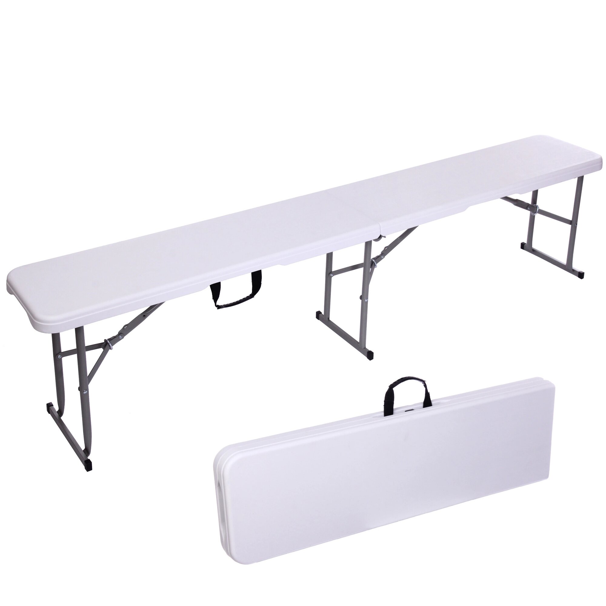 Скамья складная "SN-D183-2" для дачи и пикника, 182.5х28х43 см, белый пластик, металл, с ручкой для переноски