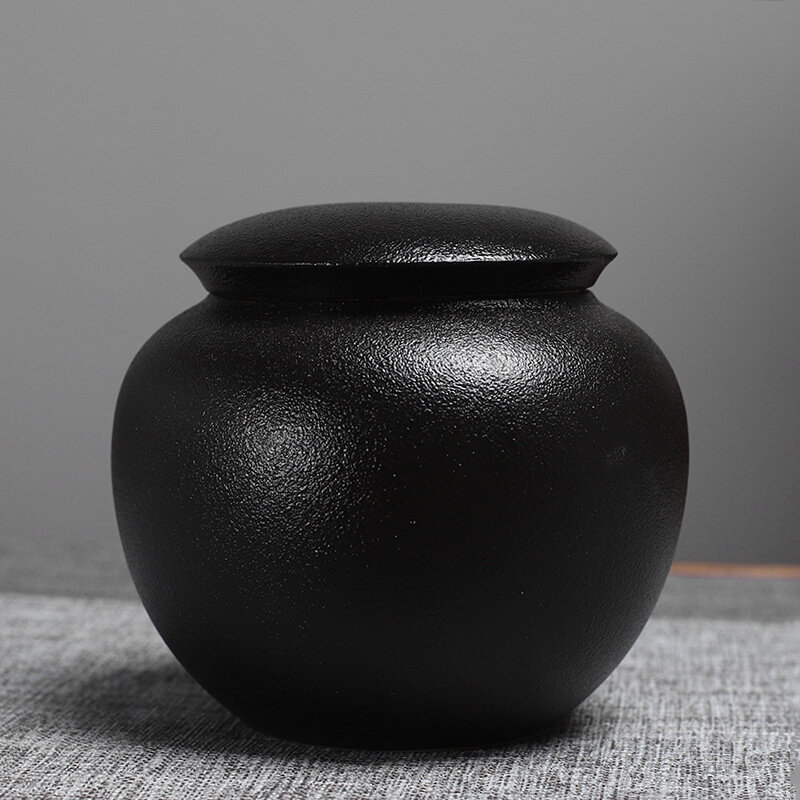 Небольшая черная керамическая чайная банка с герметичной крышкой, вместимость 120 г, для сухого чая, прочная конструкция
