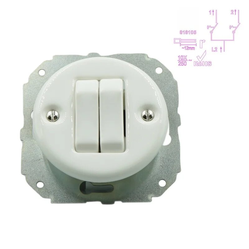Ретро-выключатель из фарфора, одноклавишный/двухклавишный White-Dou-Door Bell
