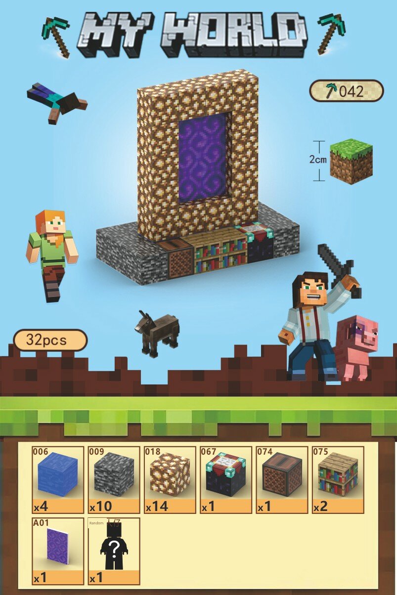 Набор магнитных блоков Minecraft 32 шт. с небесными воротами и фигуркой, строительная игрушка для детей