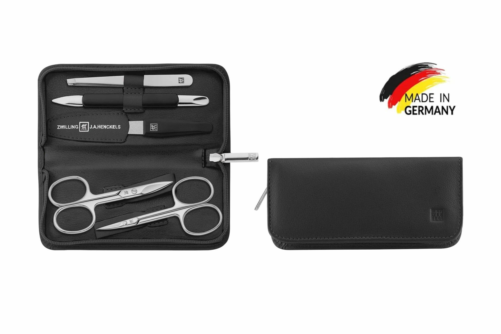 Маникюрный набор ZWILLING Classic Inox пр-ва Германии, оригинал, 5 предметов, футляр из натуральной кожи, чёрный