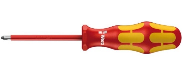 Отвертка диэлектрическая крестовая Phillips WERA Kraftform Plus 162 i VDE, PH 1 / 80 мм, 006152