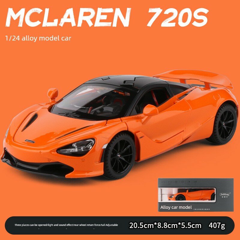 Оранжевый McLaren 720S 1:24 Масштабная модель автомобиля из цинкового сплава с коробкой для коллекционеров