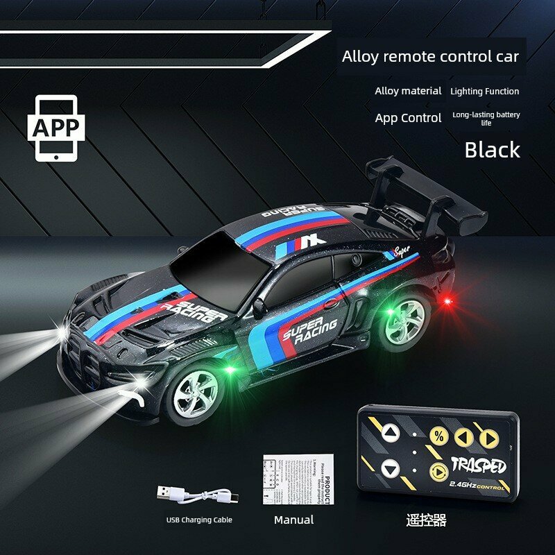 Черный BMW масштаб 1:64 Bluetooth RC Автомобиль с Светодиодными Фарами, Аллюминиевым Корпусом, Детская Игрушка с