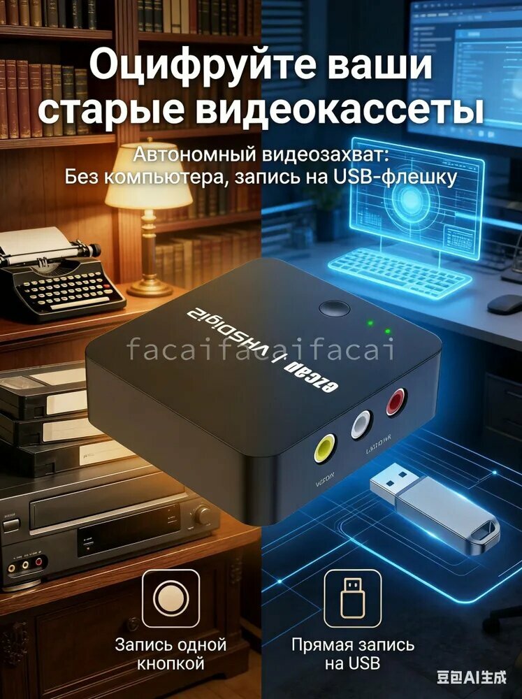 Устройство для оцифровки аналогового аудио-видео на USB-накопитель с просмотром через HDMI