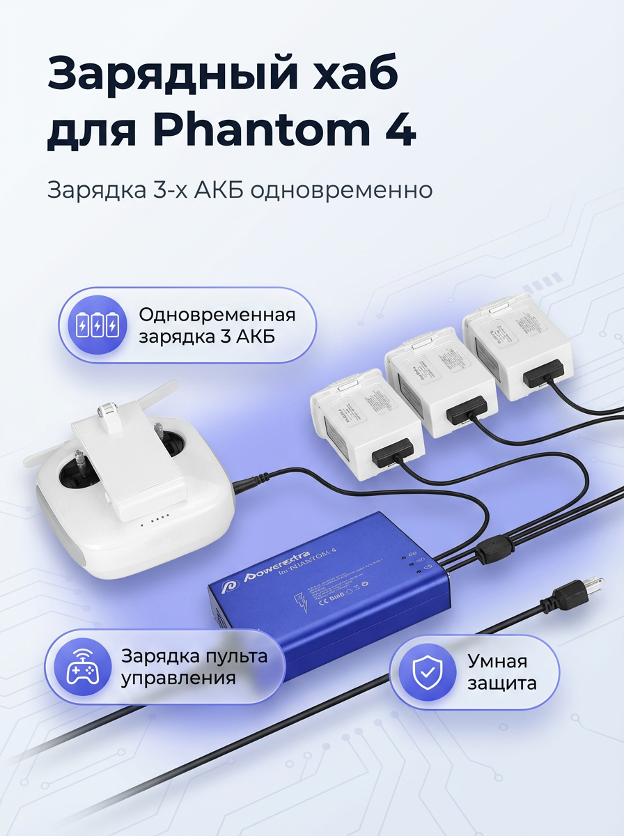 Зарядное устройство для заряда 3-х аккумуляторов DJI Phantom 4 / 4 Pro (YX)