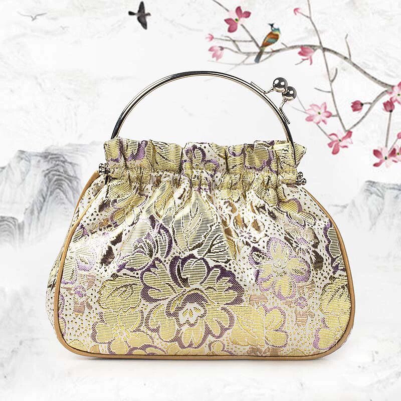 Винтажная сумочка из бархата с золотыми нитями, китайская косметичка для путешествий, фиолетовая