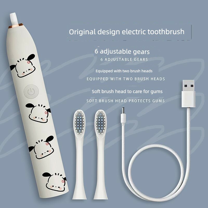 Почакко Ультразвуковая Электрическая Зубная Щетка с USB-Зарядкой, 2 Щетинки, Водонепроницаемая, Отбеливающая, Унисекс