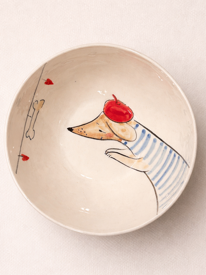 Пиала ручной работы с росписью «Такса», белая, керамика, 14 см