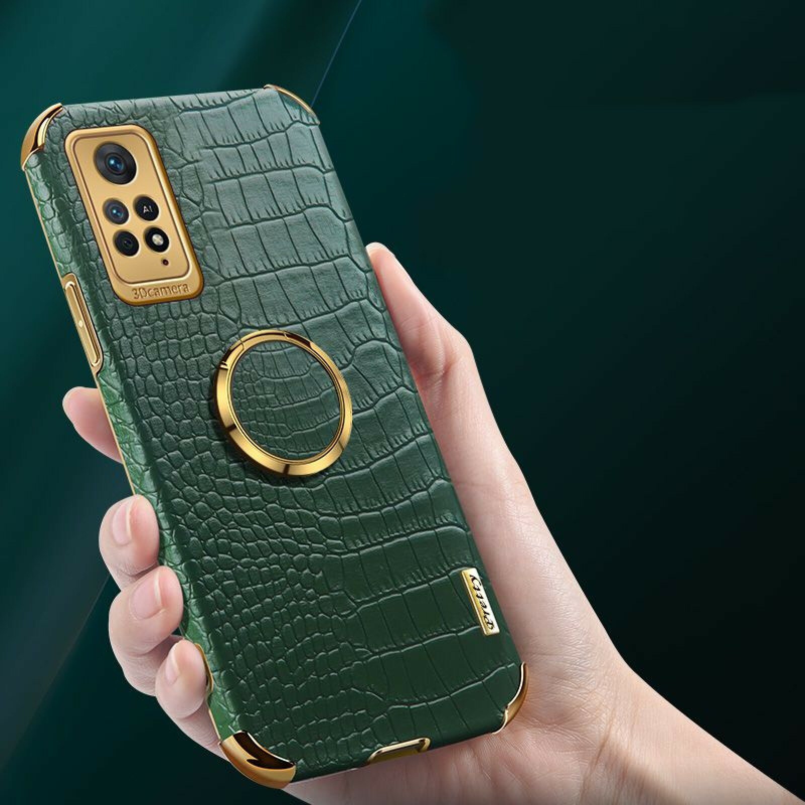 Чехол MyPads для Xiaomi Redmi Note 11 и Redmi Note 11S ударопрочный с кольцом-подставкой зеленый