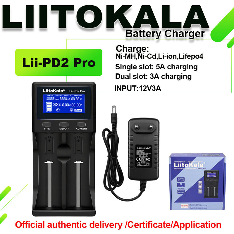 LiitoKala Lii-PD2 Pro 18650 26650 21700 аккумуляторы с LCD-зарядным устройством