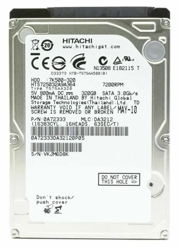 Hitachi 320 ГБ Внутренний жесткий диск Жесткий диск Hitachi 0A73253 320Gb 7200 SATAII 2,5" HDD (0A73253)