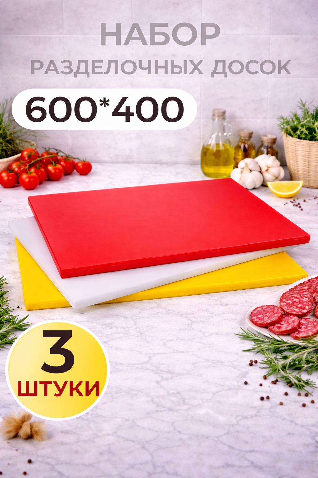 Доска разделочная пластиковая 60*40, набор 3 шт, профессиональная, универсальная, для кухни