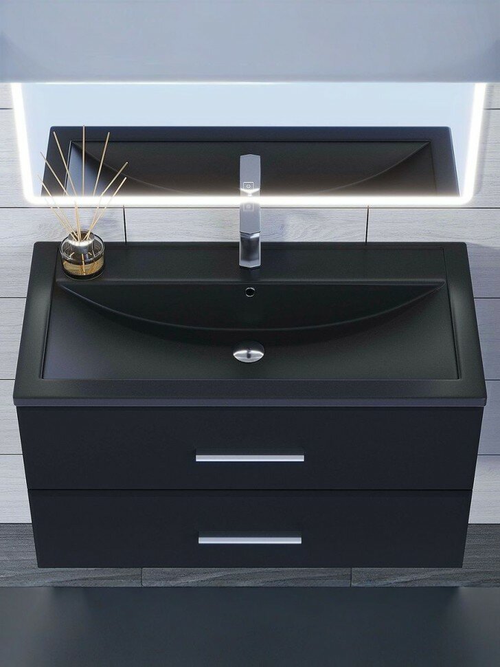 Раковина для ванной кварцевая Uperwood Foster Quartz 90х45,5х17,5 см, черная матовая, космос