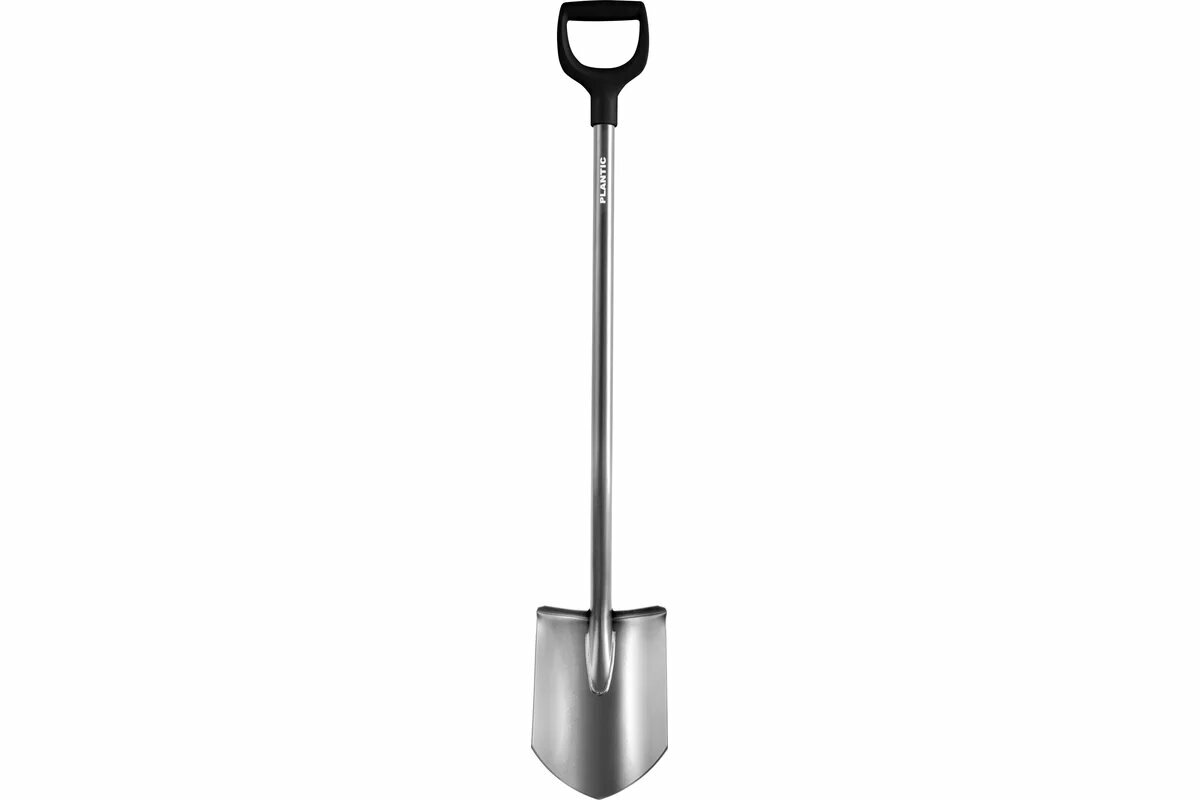 Лопата штыковая Plantic Terra Silver из легированной стали для каменистой и глинистой почвы с эргономичной рукояткой D и гарантией 3 года