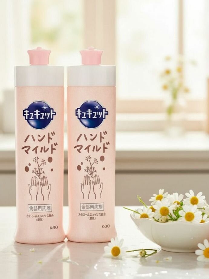 Средство для мытья посуды KAO CuCute Мягкие руки Hand Mild Chamomile, с ароматом ромашки, 2*210 мл.