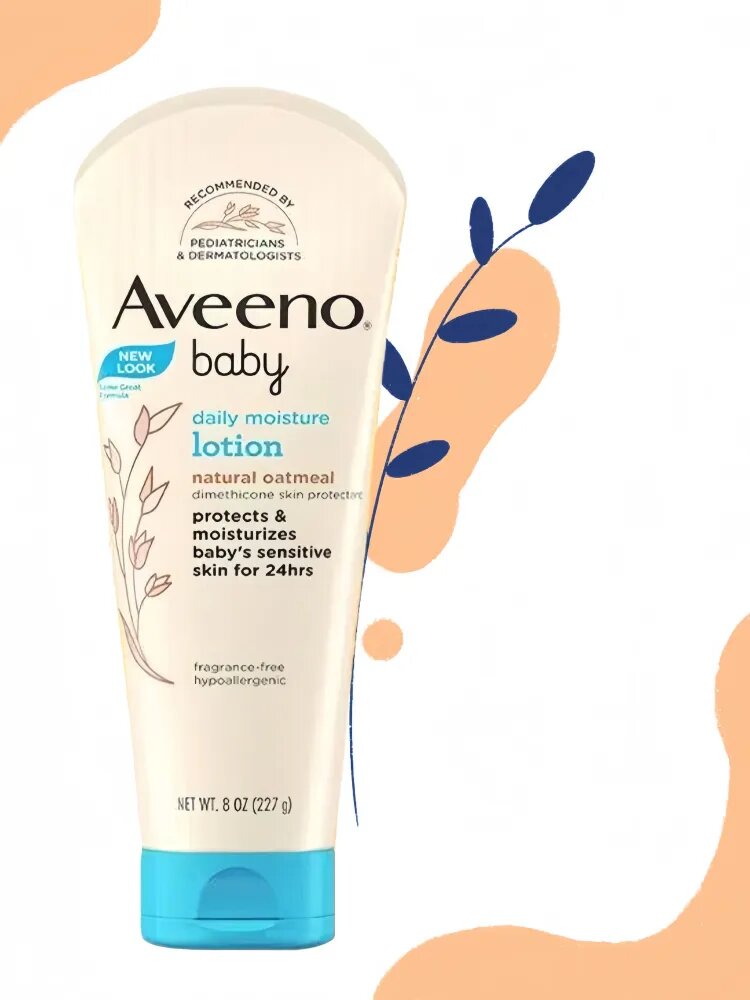 Aveeno Baby Daily Moisture Lotion Детский ежедневный лосьон увлажняющий гипоаллергенный с натуральной овсянкой для чувствительной кожи малыша, 227г