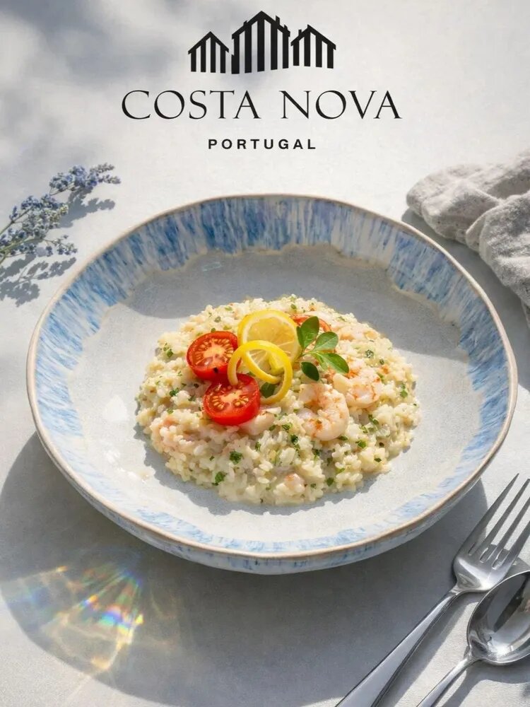 Тарелка глубокая, салатник, голубая кайма Costa Nova "RIA BLUE BRISA" 1 шт, 23.3Х23.3Х5.7 см, 923 мл. Португалия