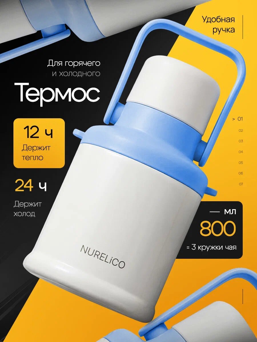 Термос для чая с ручкой и ремешком через плечо