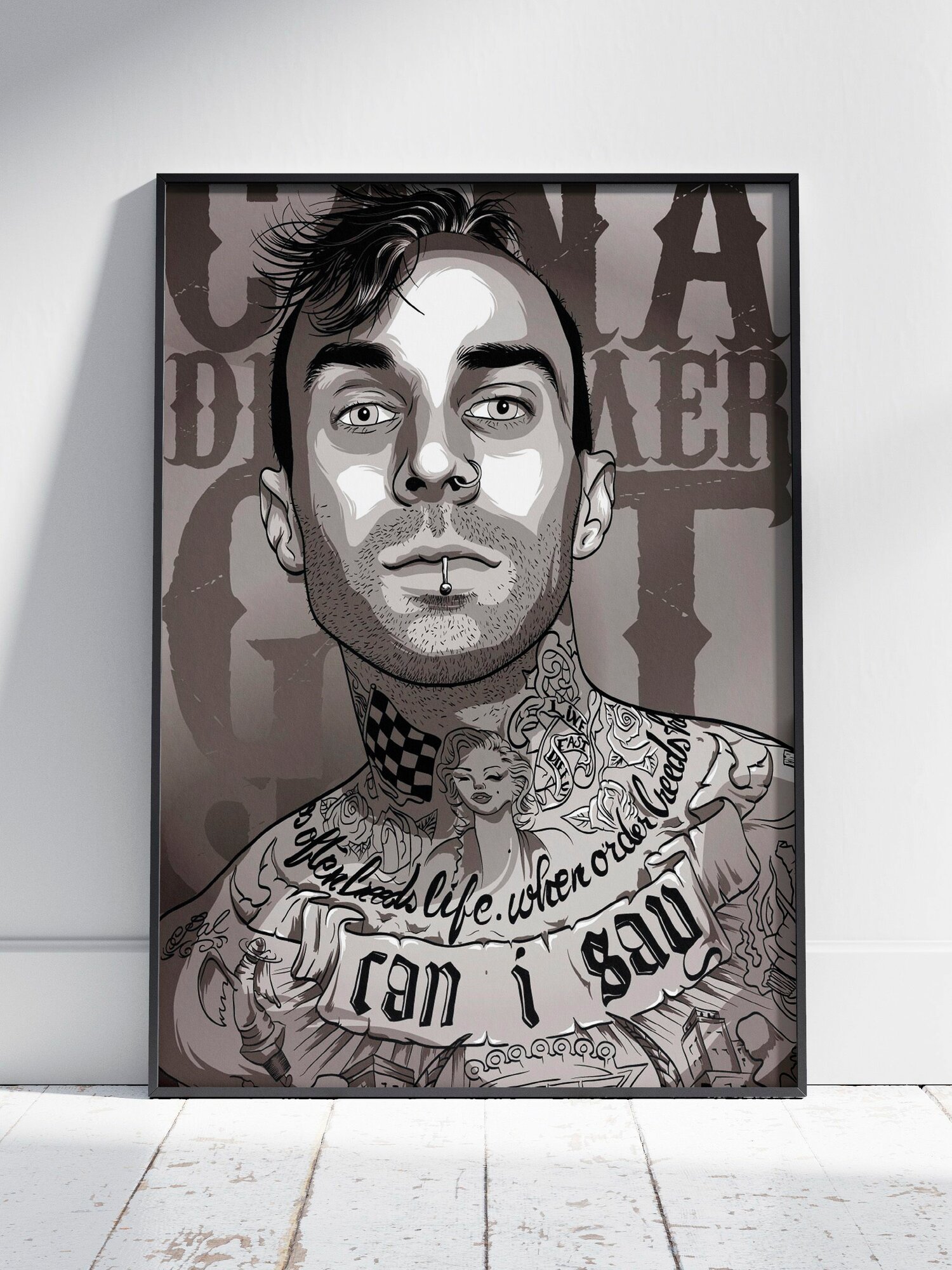 Плакат на стену для интерьера Блинк 182 (Трэвис Баркер - Travis Barker 6) - Постер по музыке и артисту формата A3 (30x42 см)