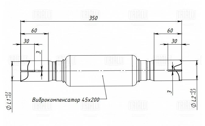 Переходник 45/45 L=350 под хомут с виброкомпенсатором 45х200 (нержавеющая алюминизированная сталь) T