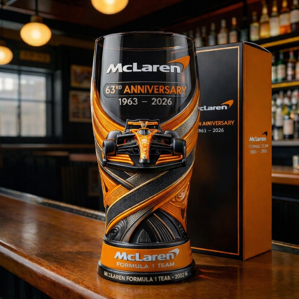 Пивная кружка McLaren, посвященная 63-летию компании, Пинтовый пивной бокал, Цветное стекло