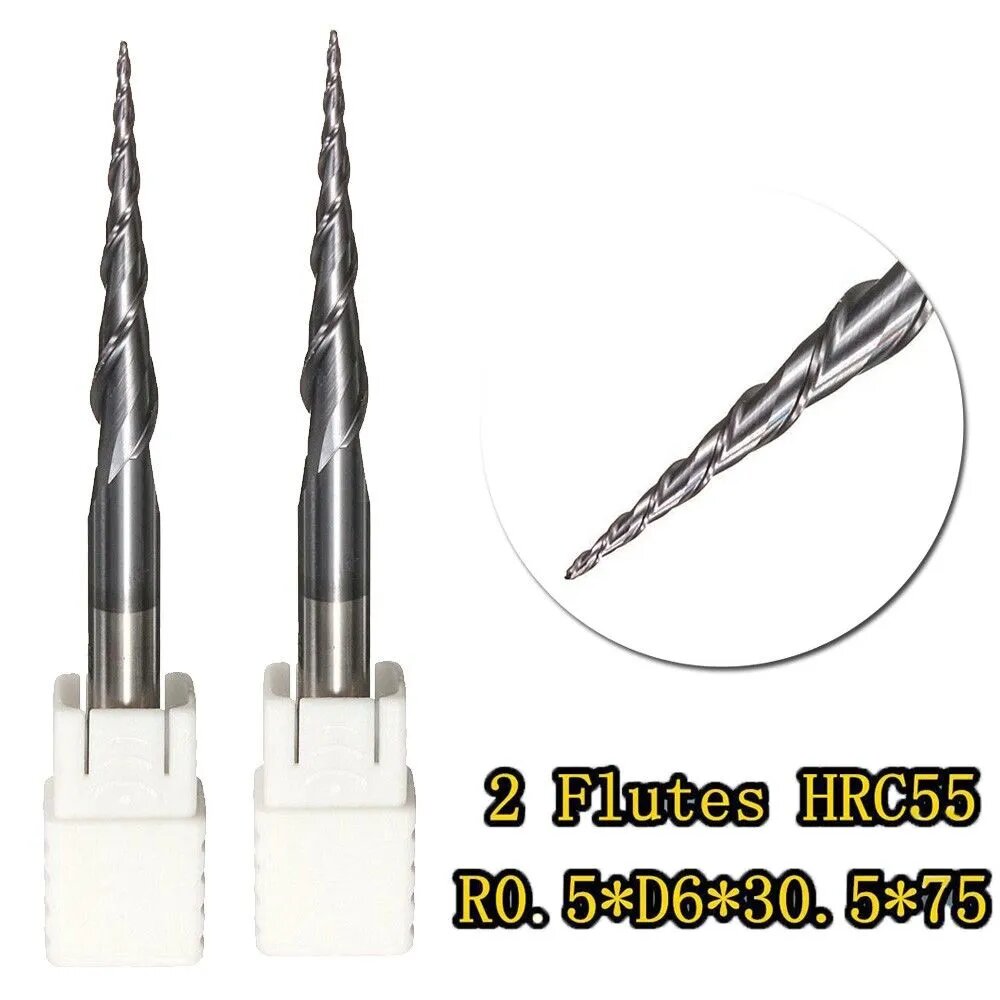 Фреза концевая сферическая с конусом R0,5*D6*30,5*75L-Flute HRC55, сверло для ЧПУ