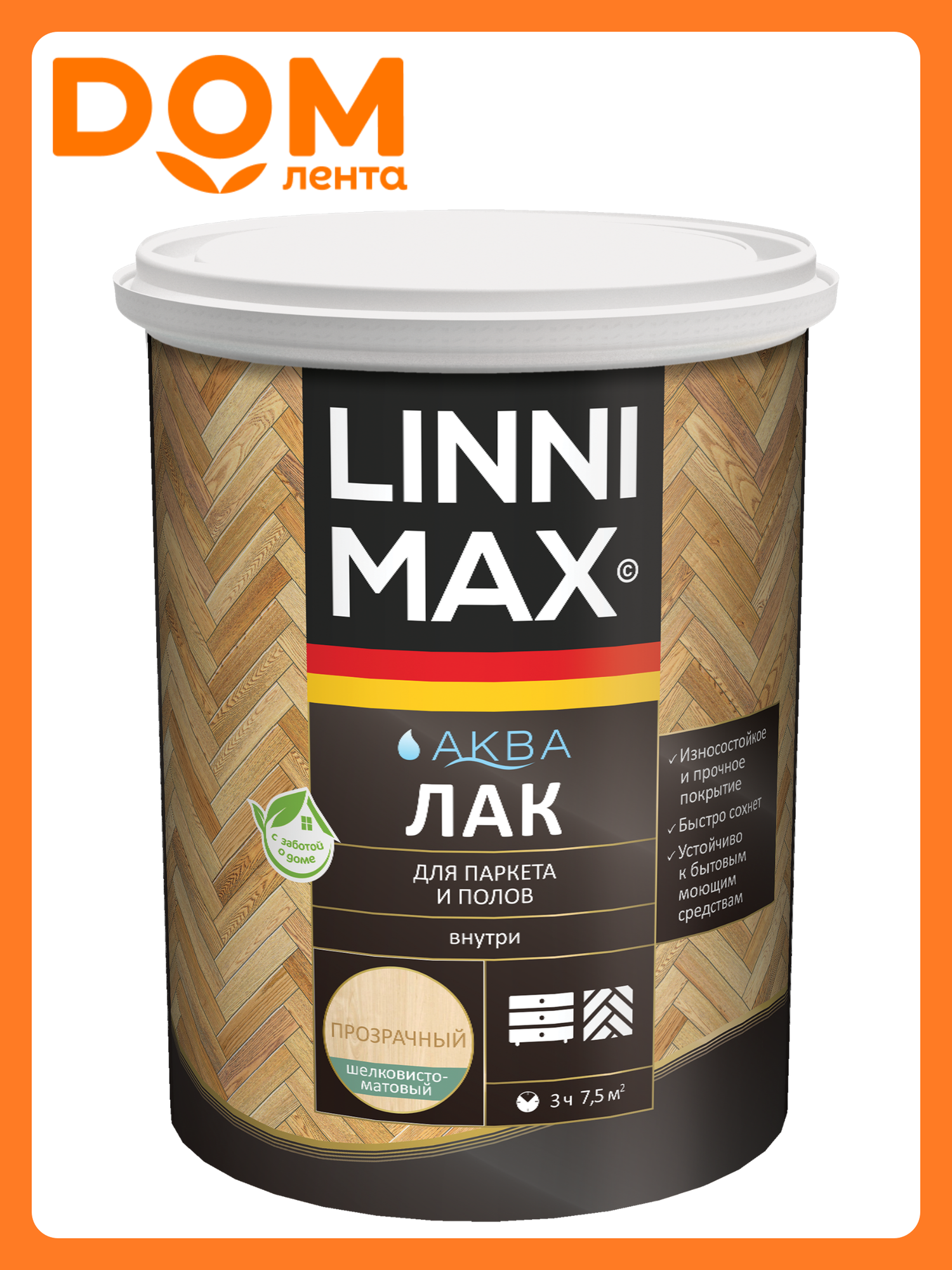Лак водно-дисперсионный LINNIMAX Аква Лак для паркета и полов матовый 0,9 л