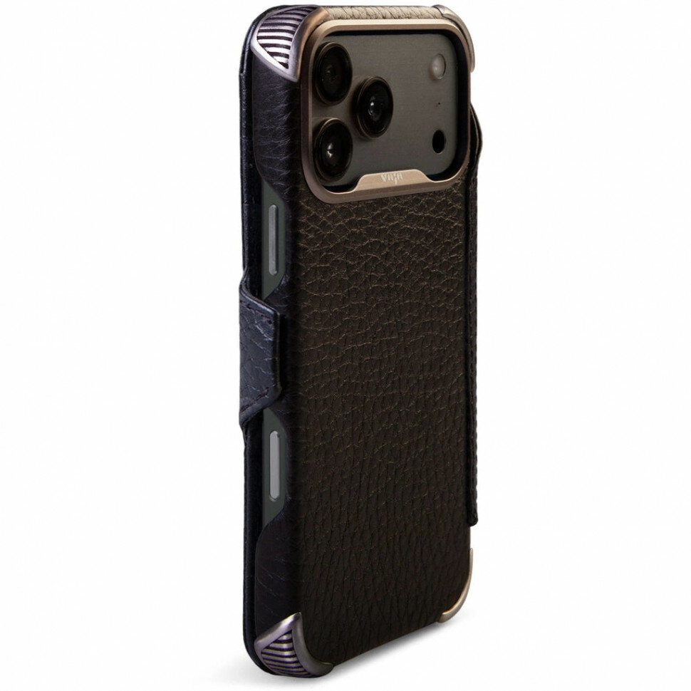 Кожаный чехол-книжка Vaja Buckler ST Wallet V-Mag для iPhone 17 Pro Max черный (Black)