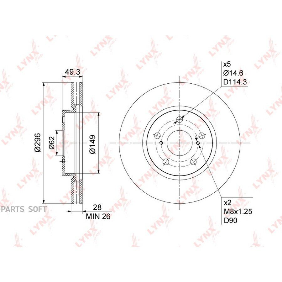 Диск тормозной передний вентилируемый LEXUS IS200D-300H 05>, TOYOTA Mark X (120/130) 2.5-3.5 04> / Crown 2.5-4.3 03-08 от официального дистрибьютора, LYNXAUTO, артикул BN1179