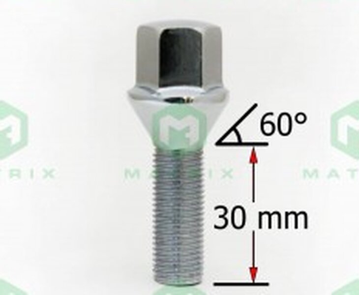 Болт колеса М12 x 1,25 L=30мм S=17мм литой диск, цинк для ВАЗ