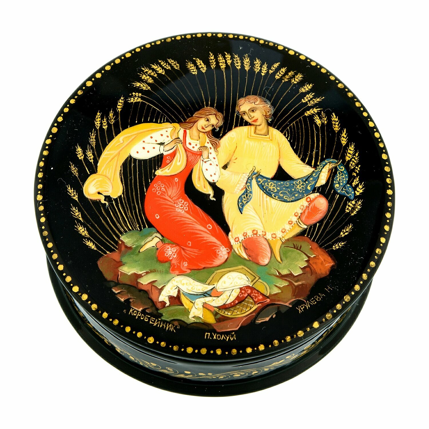 200935 Лаковая миниатюра Шкатулка "Коробейники"06*06 см 151,