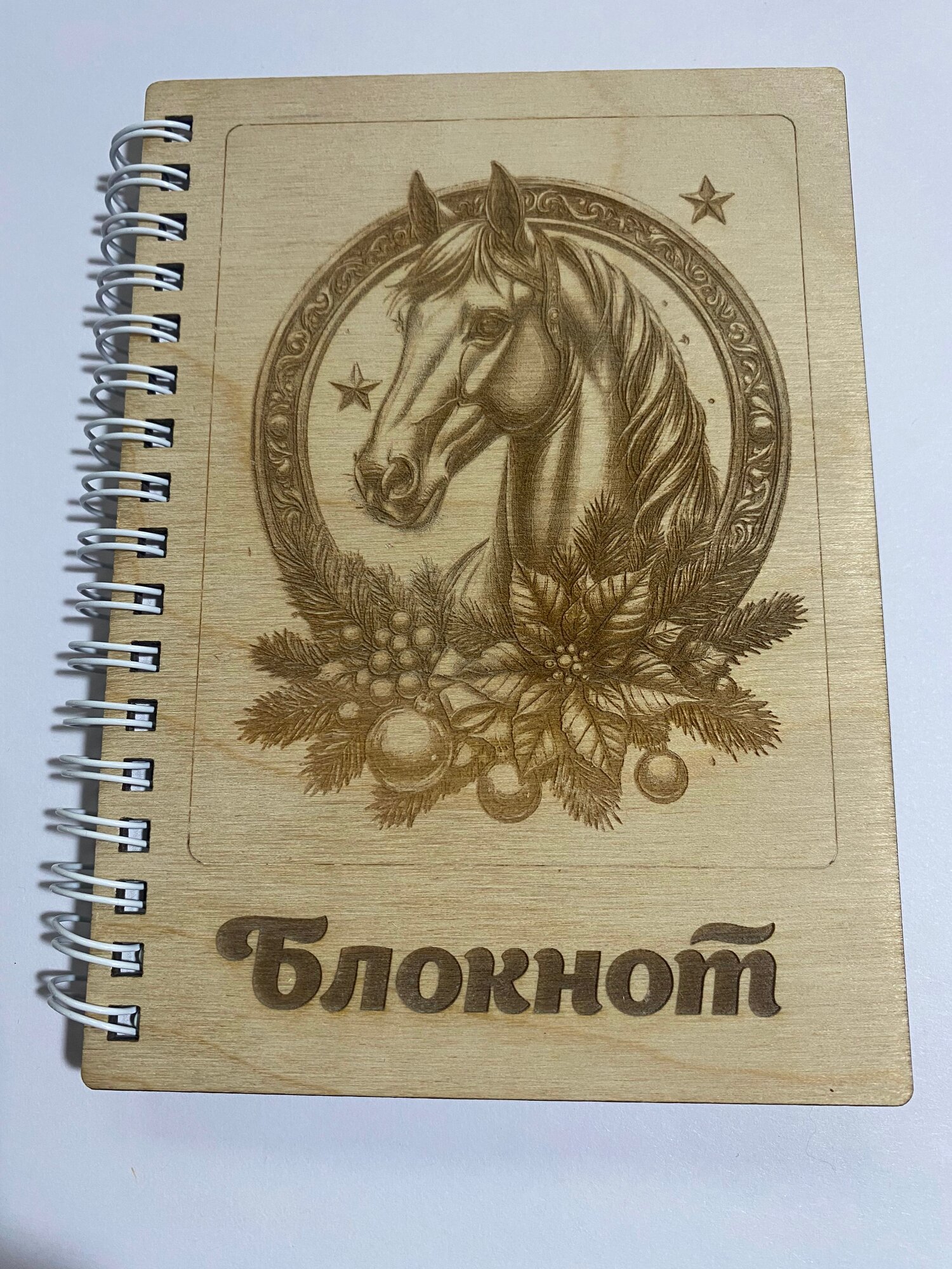 Блокнот "A6", деревянный, A6, в клетку, твердая обложка, ручная гравировка