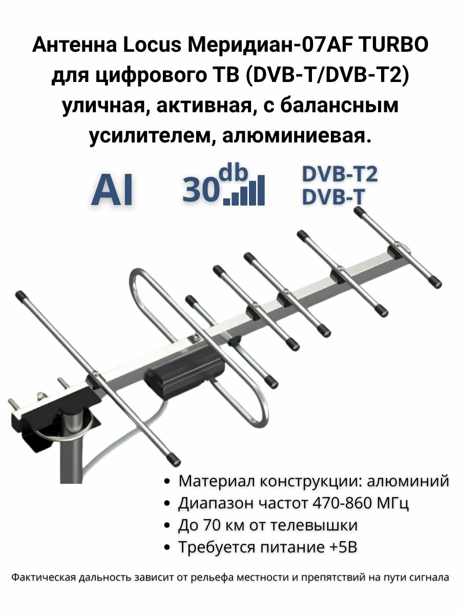 Антенна Locus Меридиан-07AF TURBO для цифрового ТВ DVB-T/T2, уличная, активная