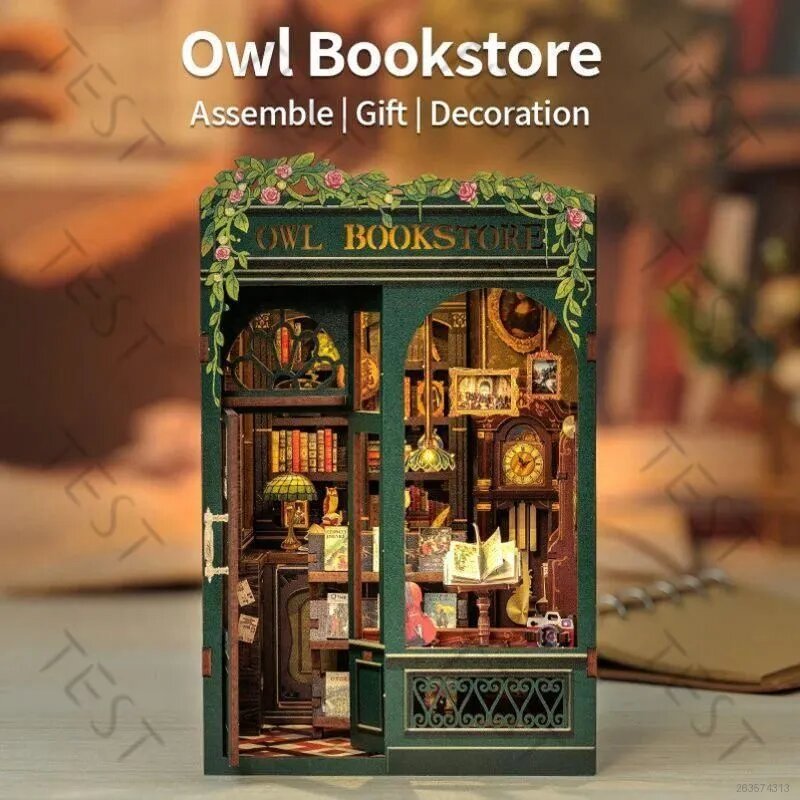 Cutebee Сборная модель дома Owl Bookstore 1/100 из ABS пластика с подсветкой, 88 деталей для сборки