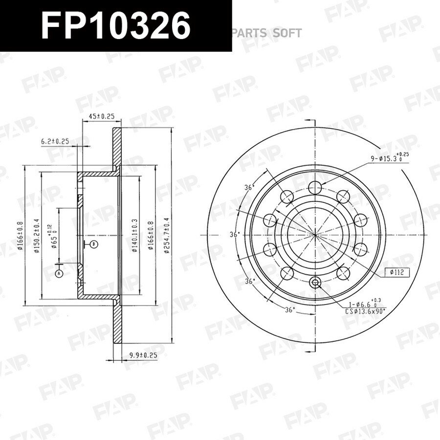 Диск тормозной SEAT TOLEDO III (5P2) FAP FP10326 | цена за 1 шт