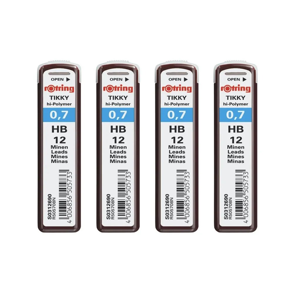 Rotring Грифель для карандаша 0.7 мм, твердость: HB (Твердо-мягкий), 4 шт.