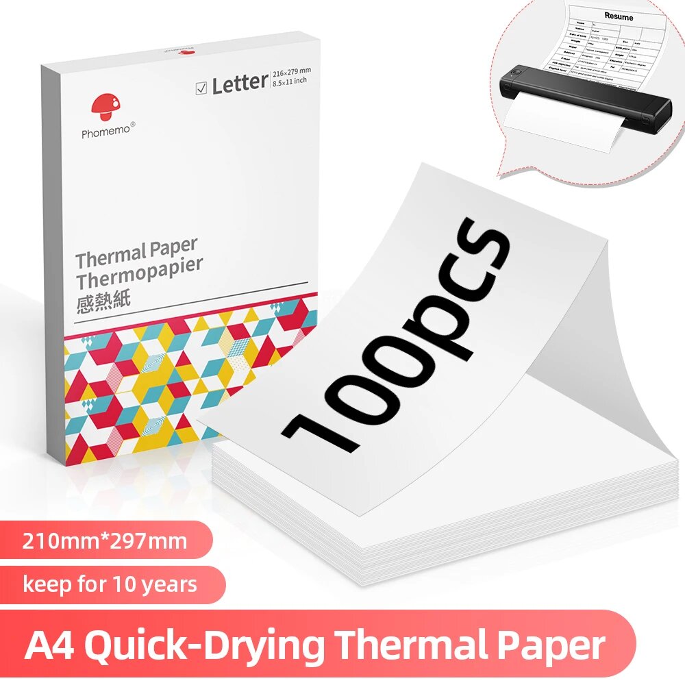 Термобумага A4 Phomemo 100 листов, Fold Quick-dry paper