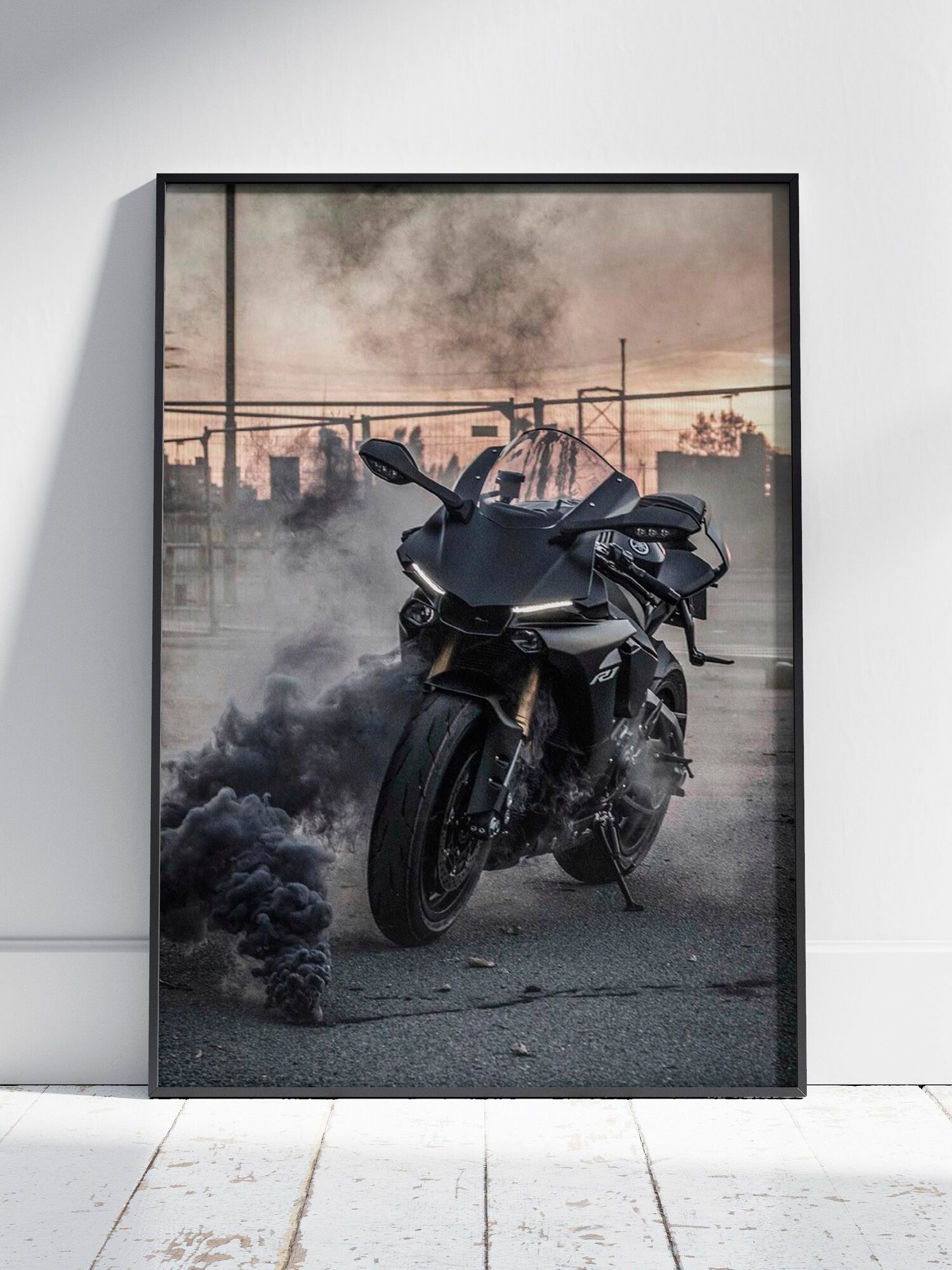Плакат на стену для интерьера Мотоцикл (Yamaha YZF-R1 2) - Постер по мото и байкам формата A4 (21x30 см)