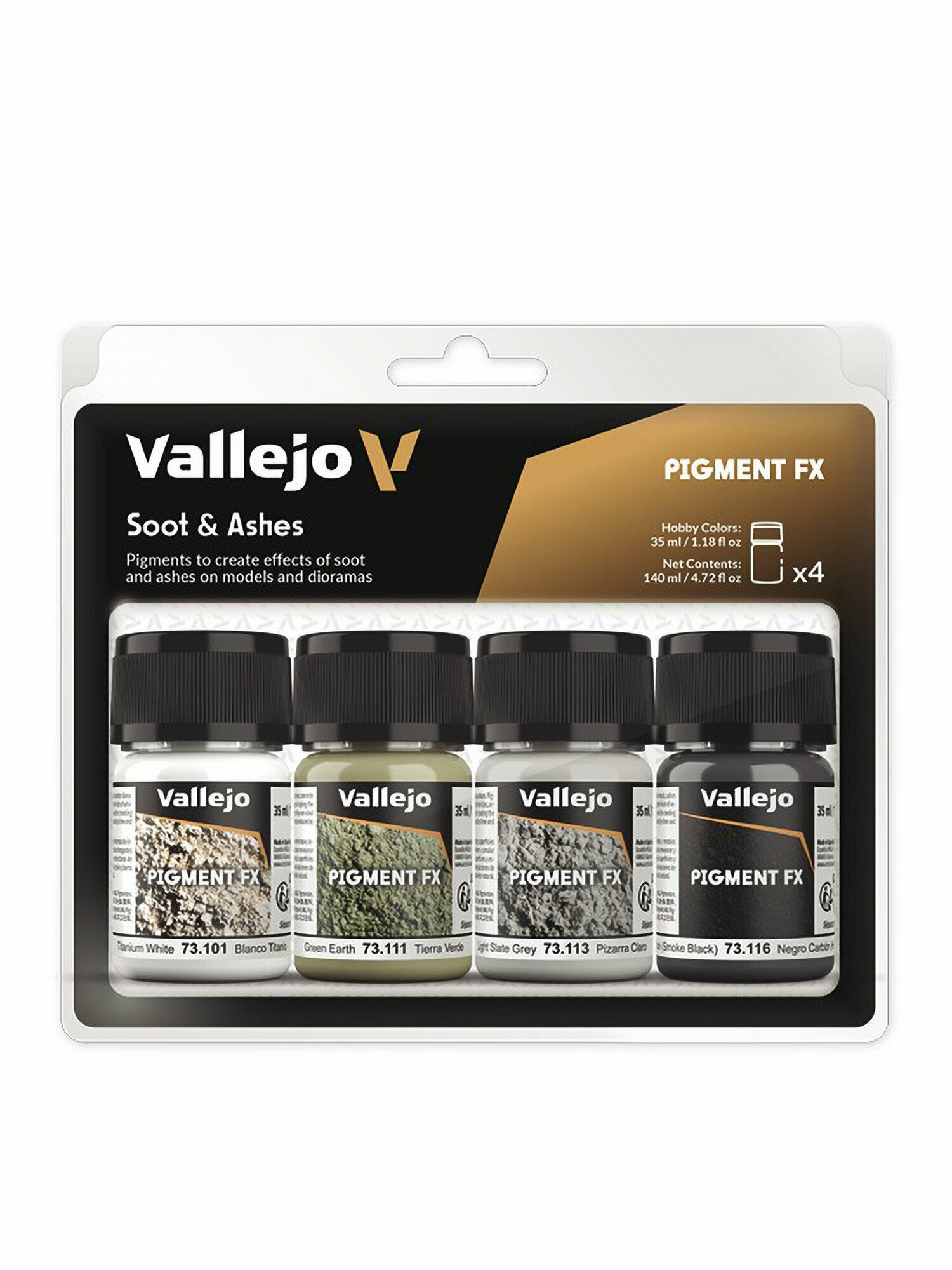 Набор сухих пигментов Vallejo серии Pigment FX - Soot & Ashes 73193, 4 шт по 35 мл