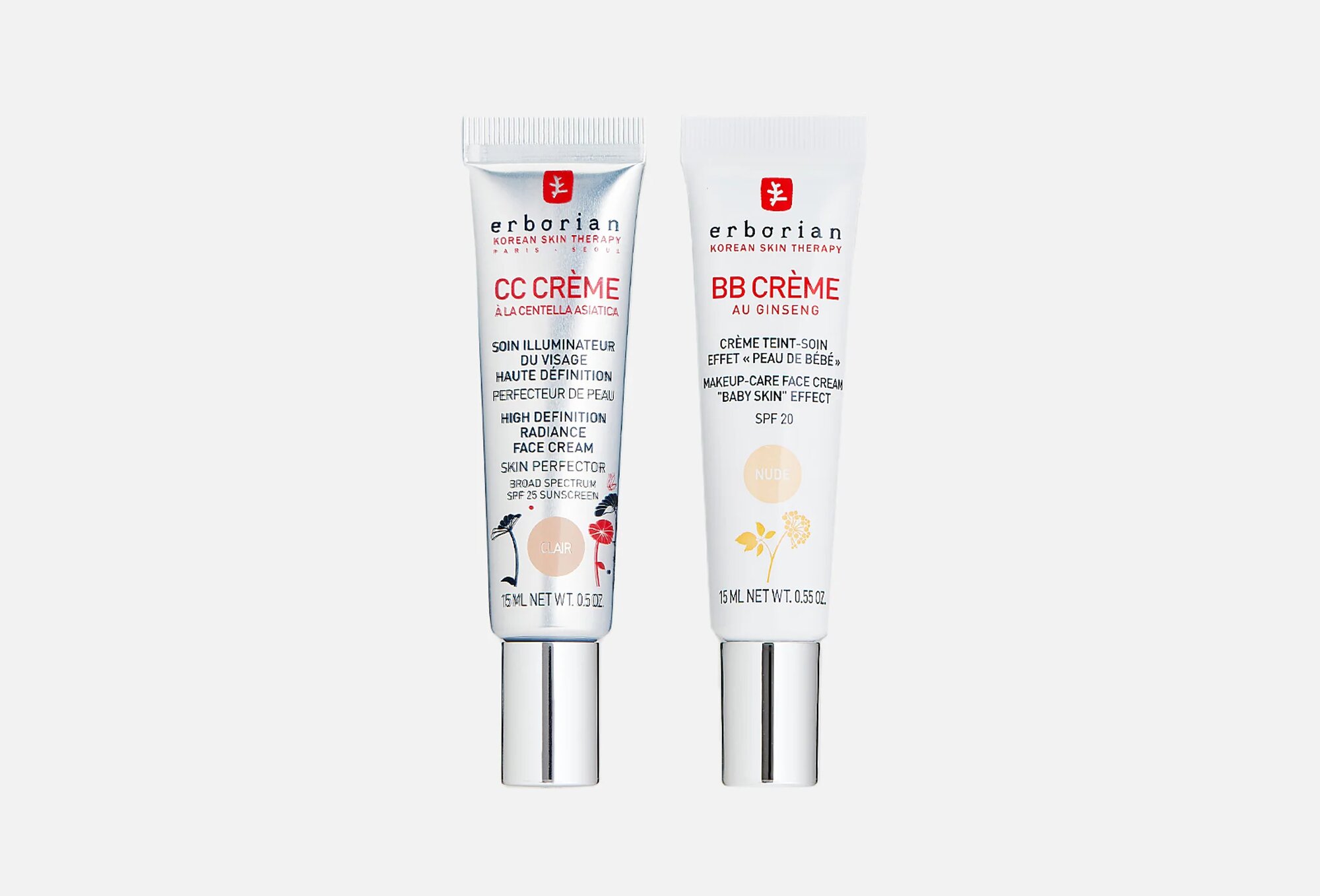 Дуэт Erborian "Совершенная кожа" CC & BB Cream, 15 мл, clair nude
