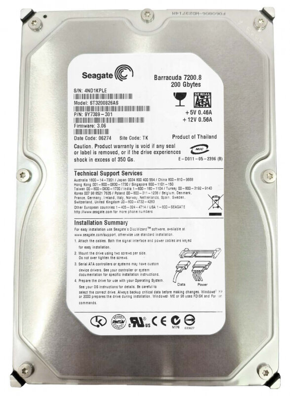 Жесткий диск Seagate 9Y7389 200Gb SATA 3,5" HDD