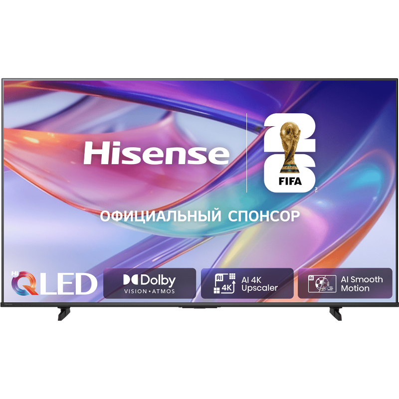 Телевизор ЖК 43' Hisense/ 43", QLED, Ultra HD, VA, QLED & DLED, Smart TV (HomeOS U9.5), Wi-Fi, DVB-T2/T/C/S2/S, 2х10W, Game Mode Plus, HSR 120Hz, 300 nits, 5000:1, CI+(1.4), 3хHDMI, 2хUSB, Black, 2026