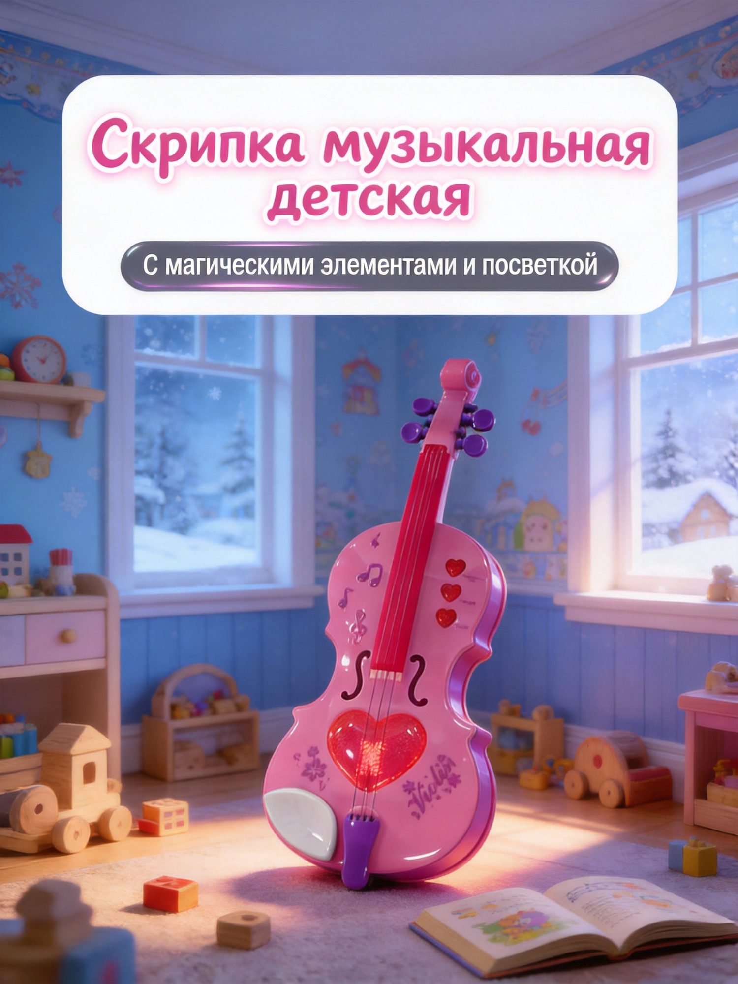 Детская музыкальная скрипка с подсветкой, магнитными элементами и интерактивным откликом для развития моторики и музыкального слуха, рекомендовано от 3 лет