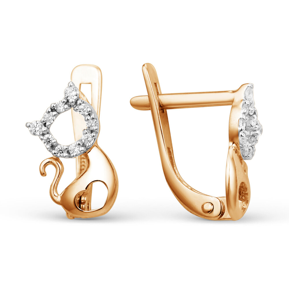 Серьги, красное золото, 375 проба, фианит